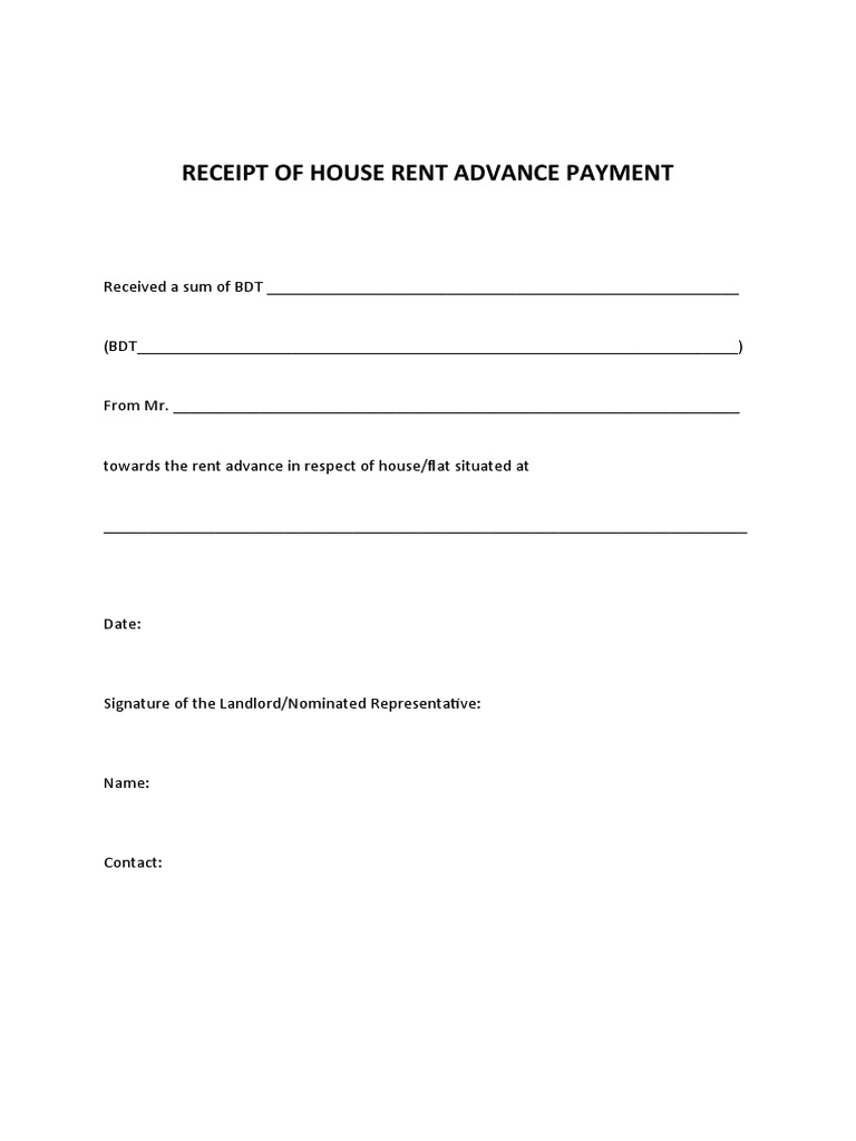 Receipt of House Rent Advance Payment | PDF