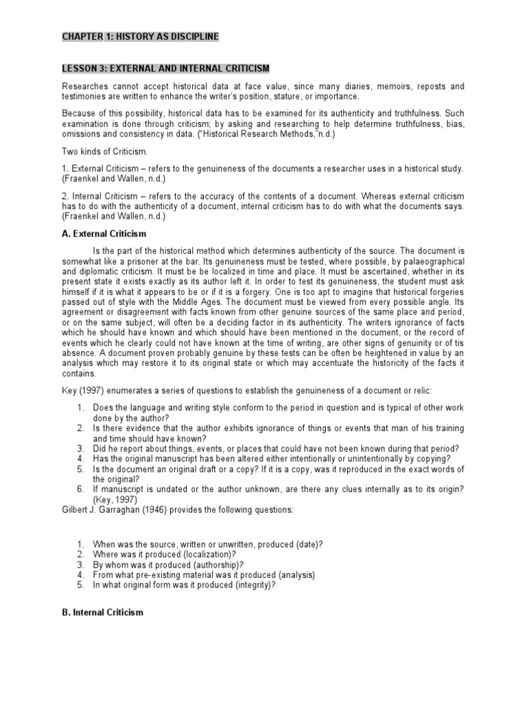 Chapter 1 LESSON 3 External and Internal Criticism | PDF | Credibility ...
