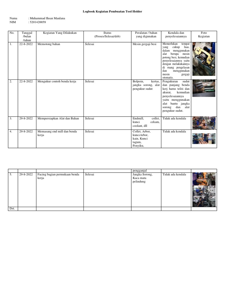 Logbook Kegiatan Pembuatan Tool Holder | PDF