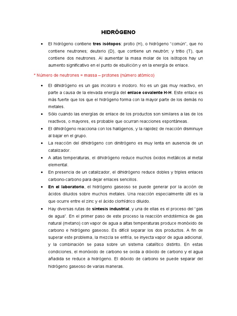 Quimica Inogánica - Hidrógeno | PDF | Hidrógeno | Compuestos químicos