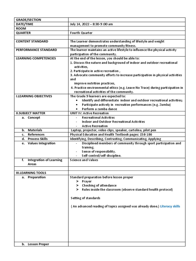 Demo Teaching | PDF | Learning | Recreation