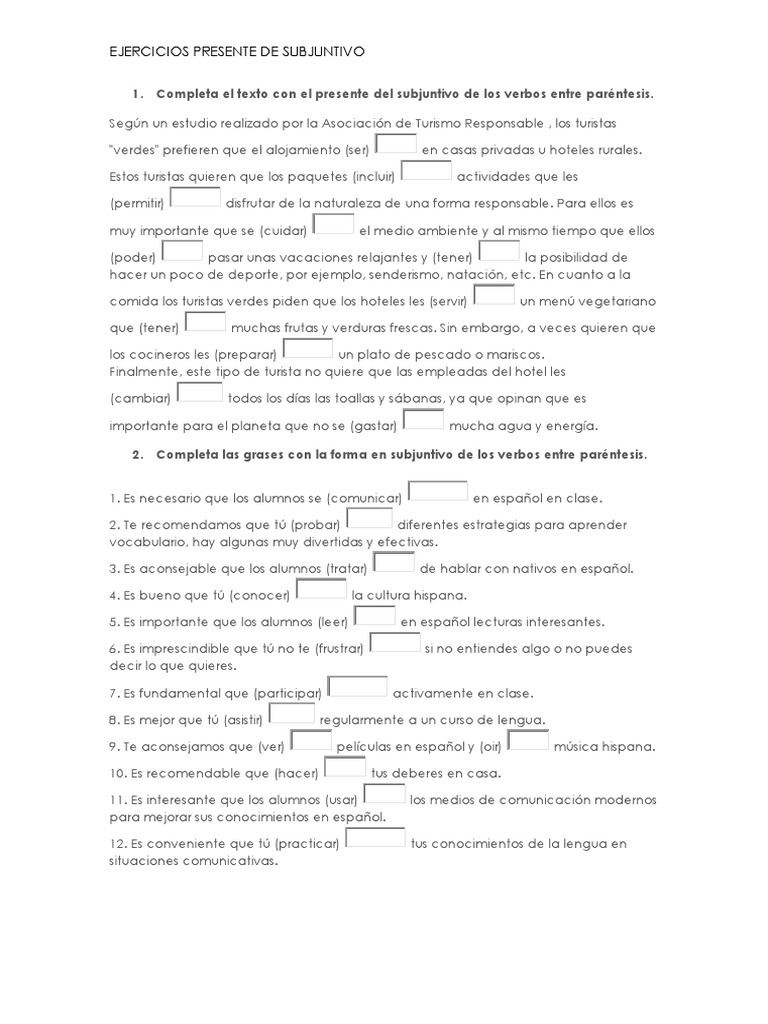 Ejercicios Presente de Subjuntivo | PDF | Hotel