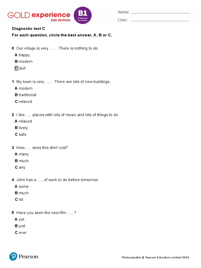 Gold Exp B1 Diagnostic Test C Dys | PDF