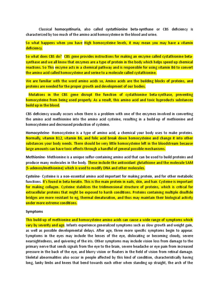 Homocystinuria Script | PDF | Diseases And Disorders | Clinical Medicine