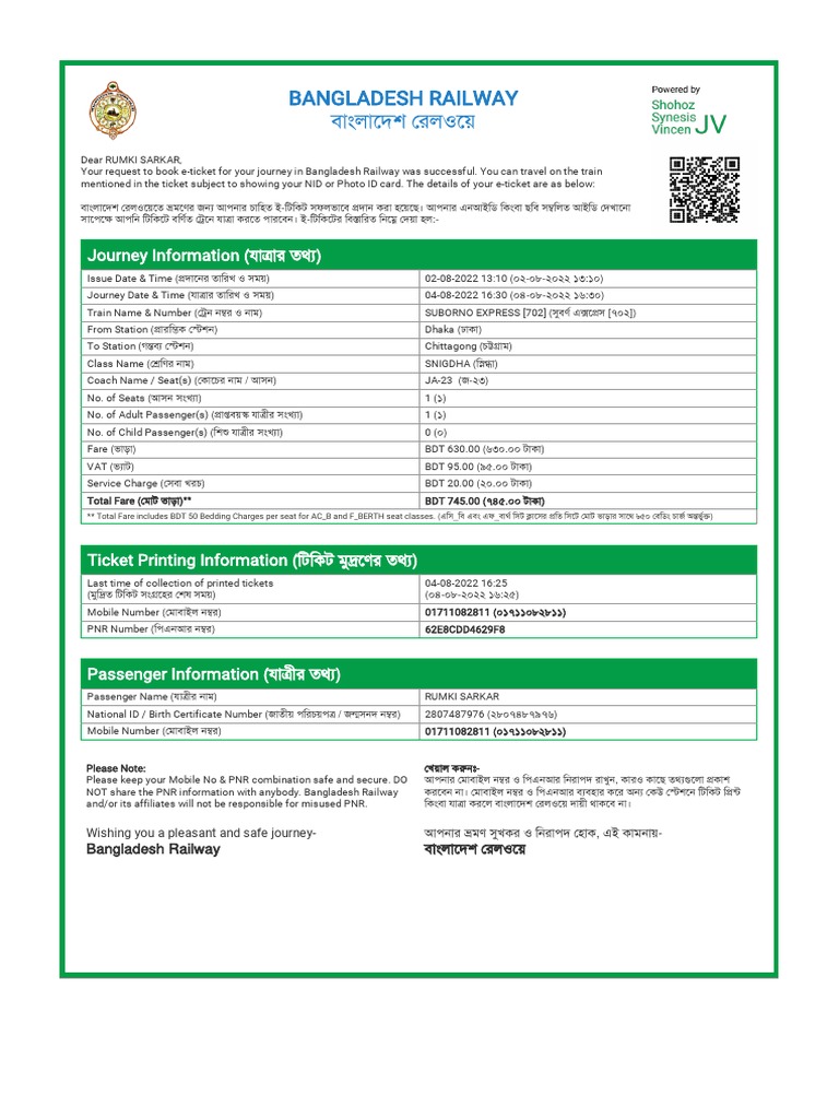Bangladesh Railway : Journey Information ( ) | PDF