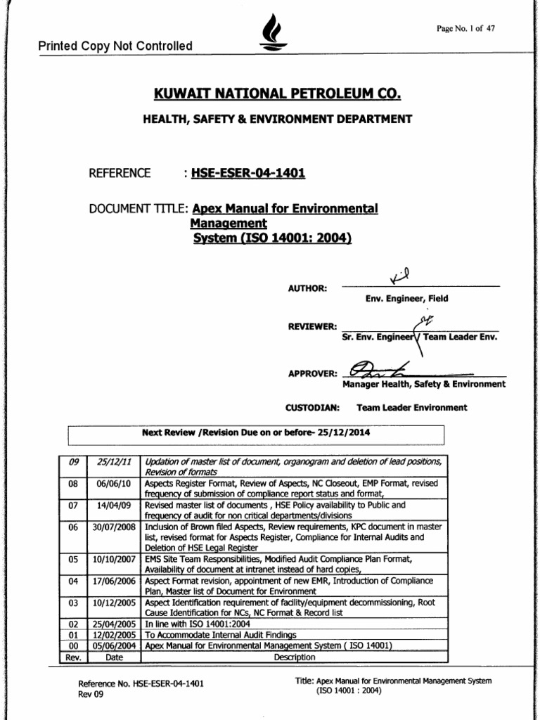 Apex - Manual For EMS (ISO 140012007) | PDF | Audit | Environmental ...