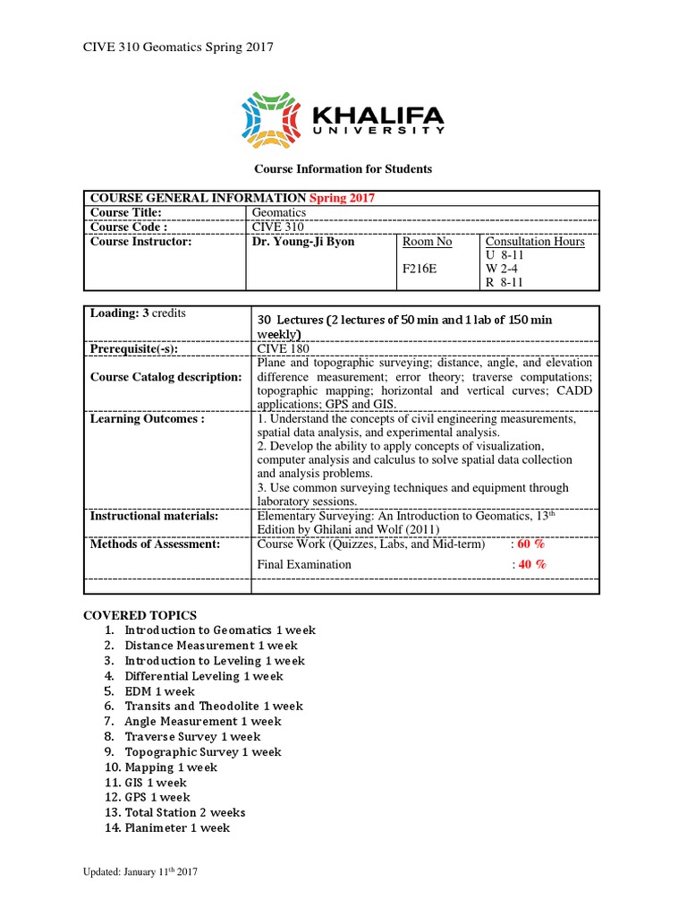 Geomatics Course Info Jan 2017 | PDF | Surveying | Geomatics