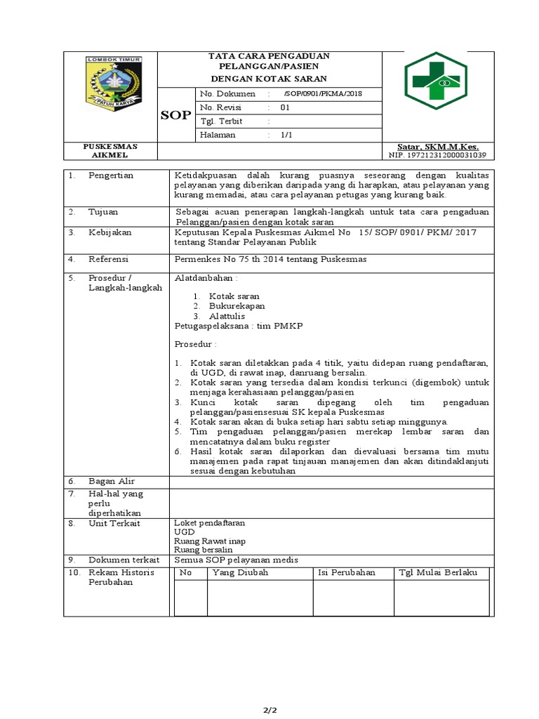 SOP Kotak Saran | PDF