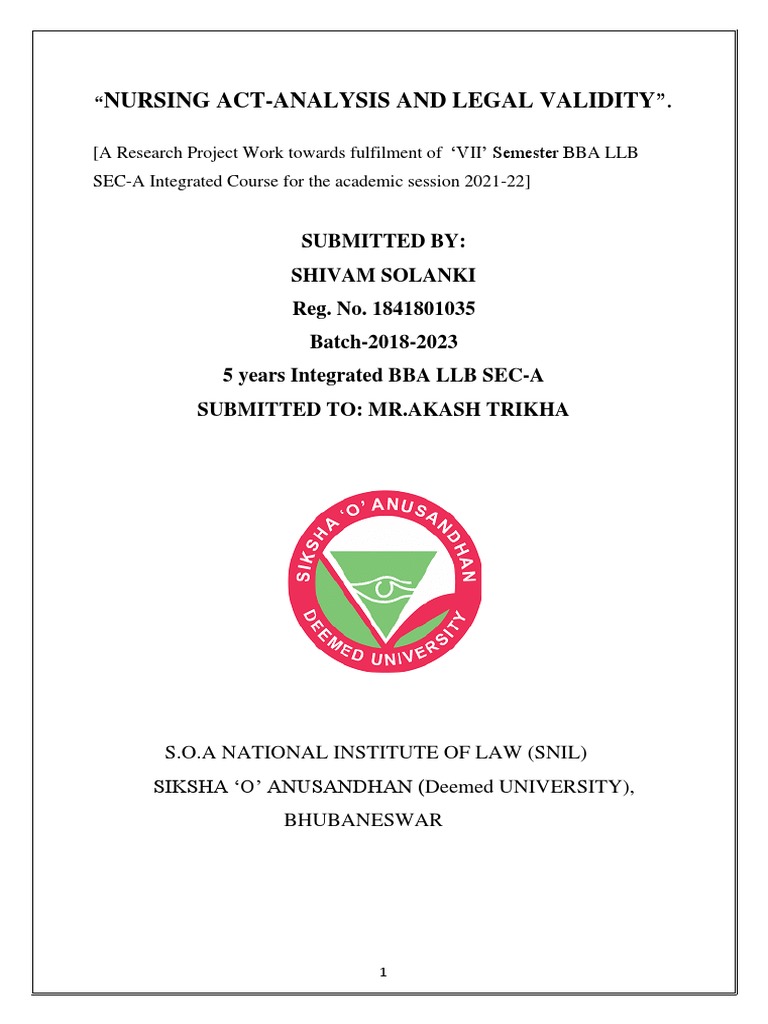 Shivam Solanki Bba Llb Sec A 1841801035 Project And Report Presentation Lp 410 Pdf Nursing 