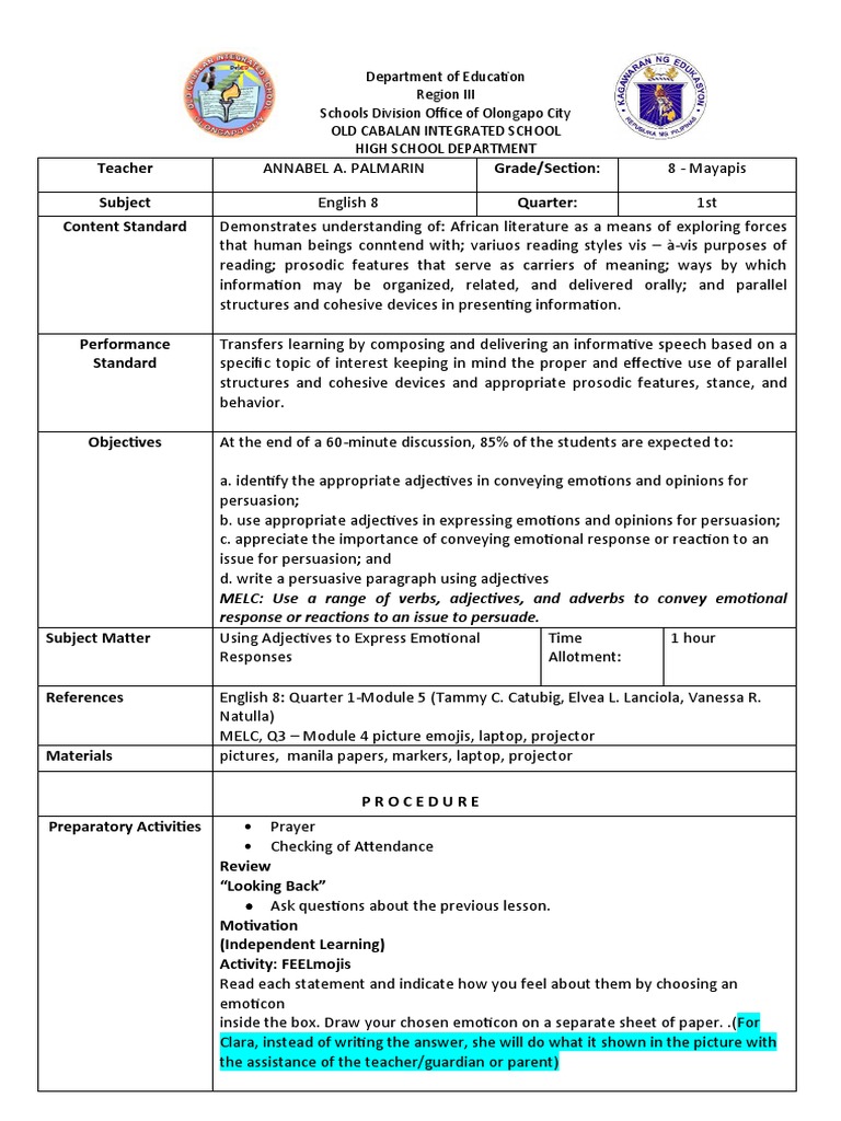 Lesson Plan For Learner With Disability | PDF | Persuasion | Emotions