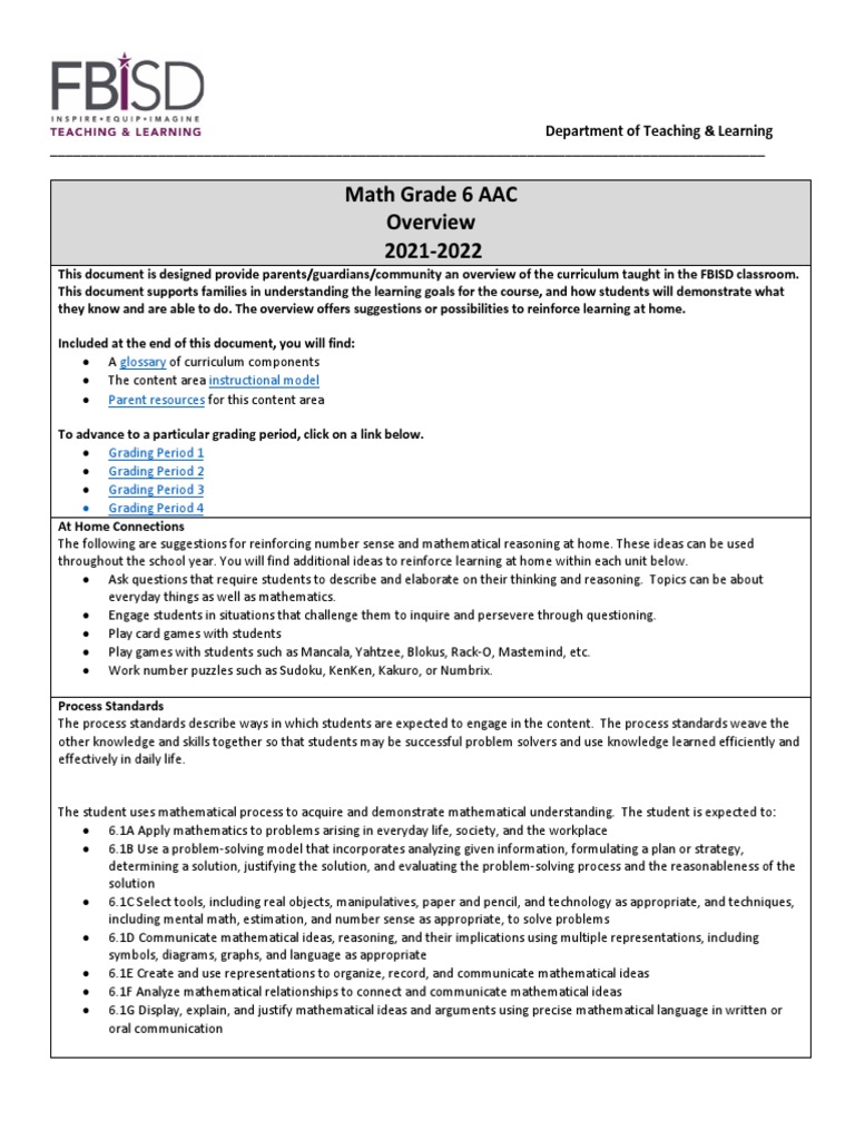 6th Grade Math Curriculum Overview | PDF | Area | Triangle