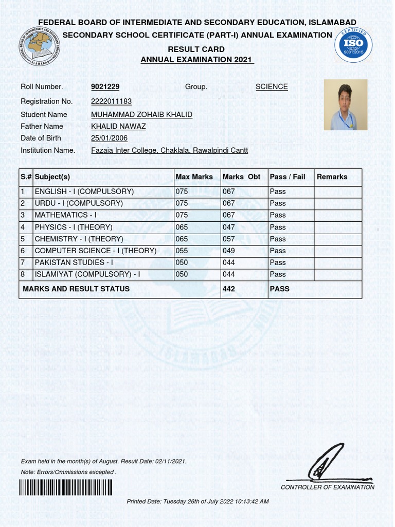 Zohaib Result 9th Class | PDF