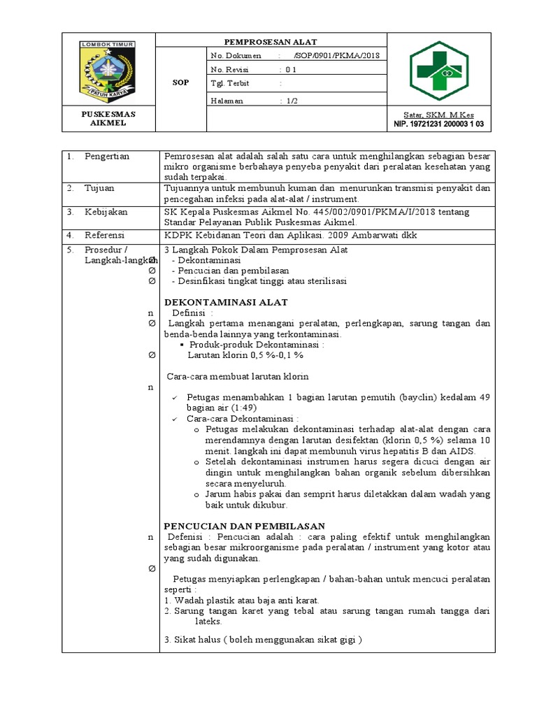 Sop Pemrosesan Alat | PDF