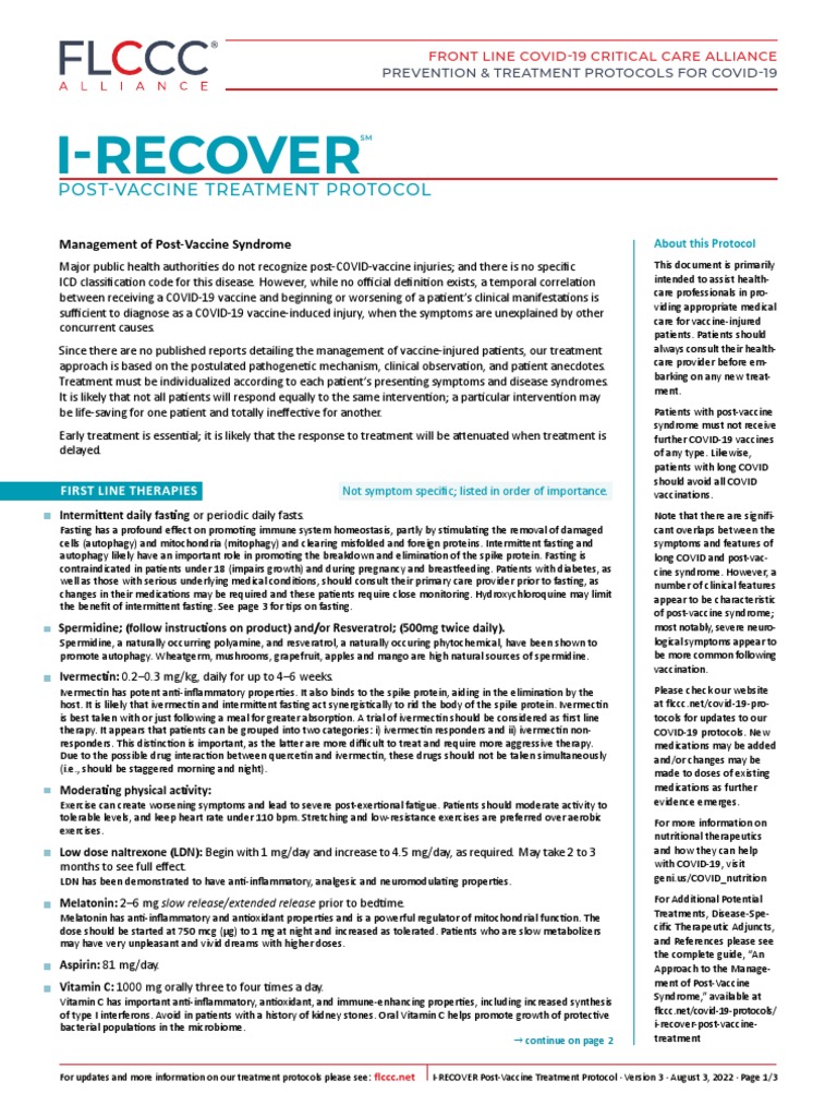 FLCCC - Alliance I RECOVER Protocol Post Vaccine | PDF | Dose ...
