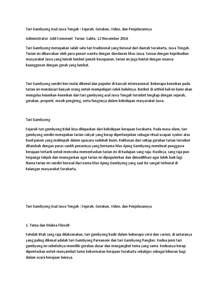 Tari Gambyong 2 | PDF | Seni & Disiplin Bahasa | Kajian Bahasa Asing