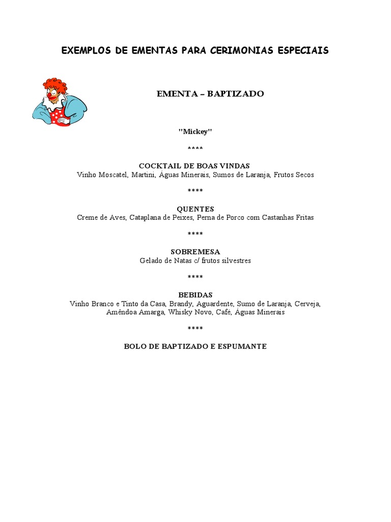 Exemplos de Ementas para Cerimonias Especiais | Download grátis PDF | Caldo | Comida regional e ...