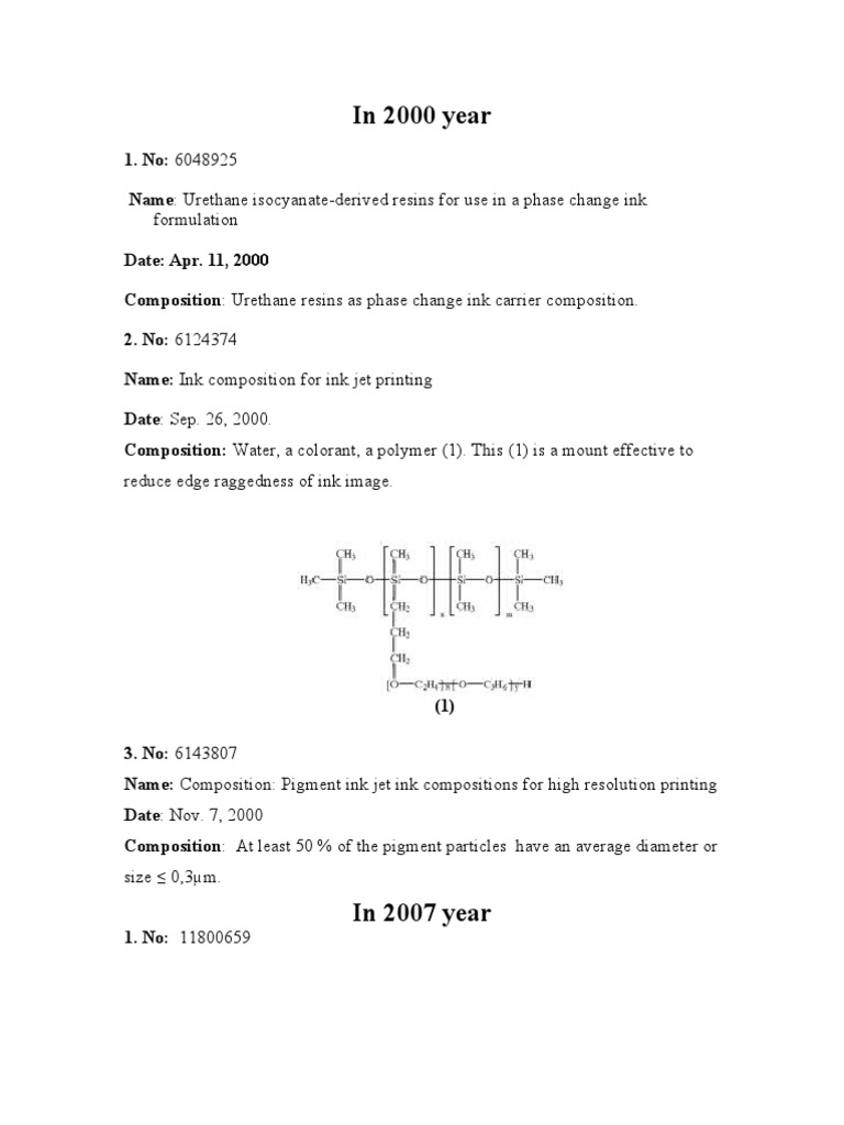 Ink Composition Patents from 2000-2007 | PDF | Business | Computers