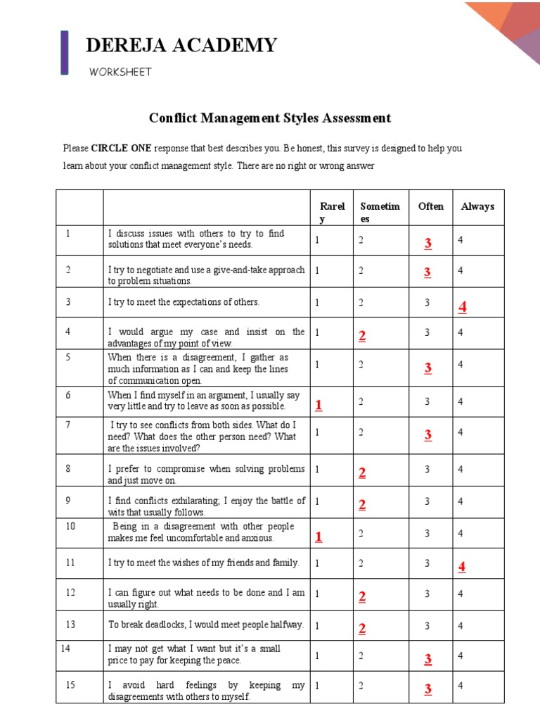Conflict Management Styles Assessment | PDF | Goal | Social Psychology