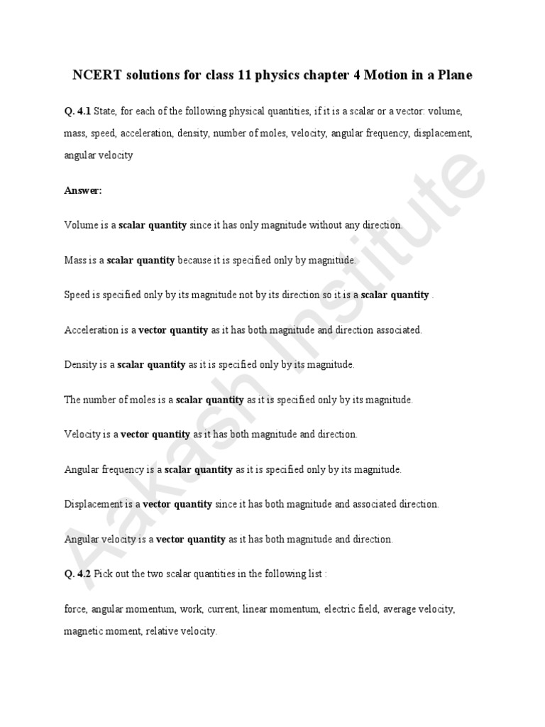 Class 11 Physics: Scalars & Vectors | PDF | Acceleration | Euclidean Vector