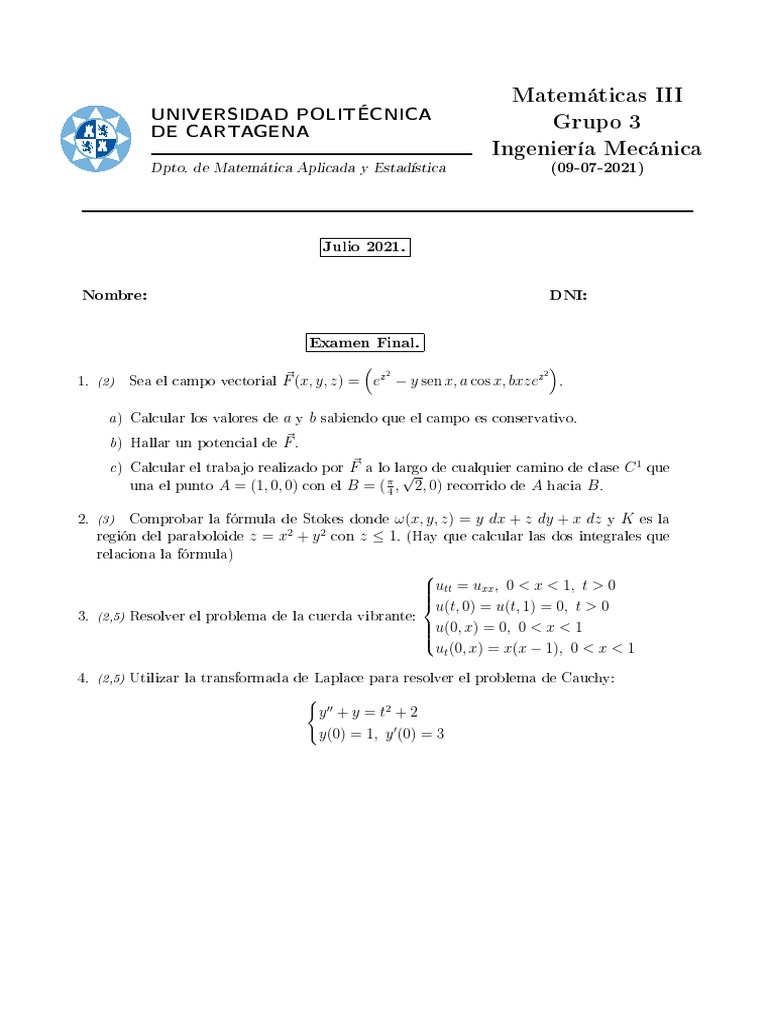 Solucion Examen Final | PDF | Física teórica | Cálculo