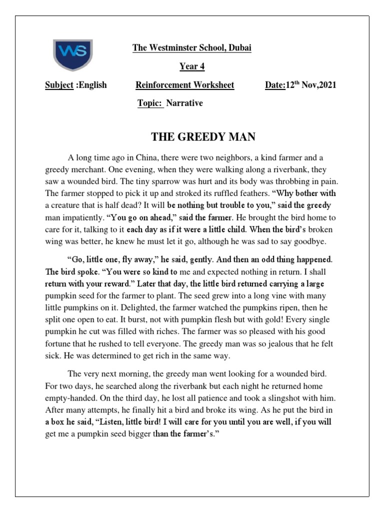 Reinforcement - Reading Comperhension - Narrative - Paper 1 | PDF