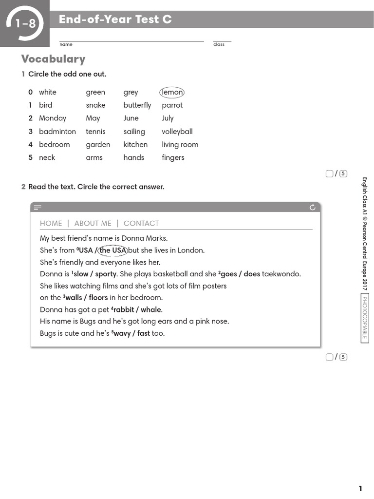 ECA1 - Tests - End-of-Year Test C | PDF