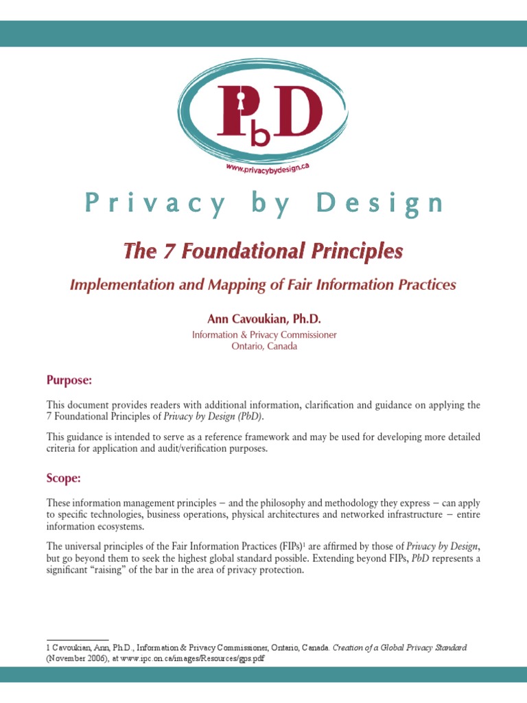 Privacy by Design - The 7 Foundational Principles - Ann Cavoukian PH.D ...