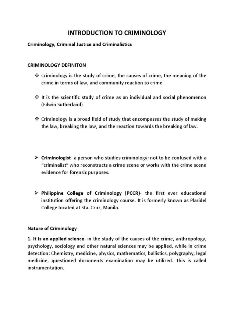 Introduction To Criminology | PDF | Forensic Science | Criminology