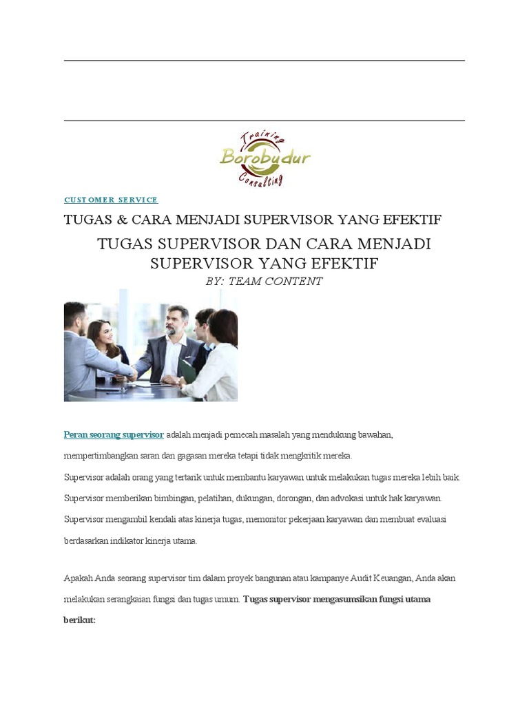 Tugas & Cara Menjadi Supervisor Yang Efektif | PDF