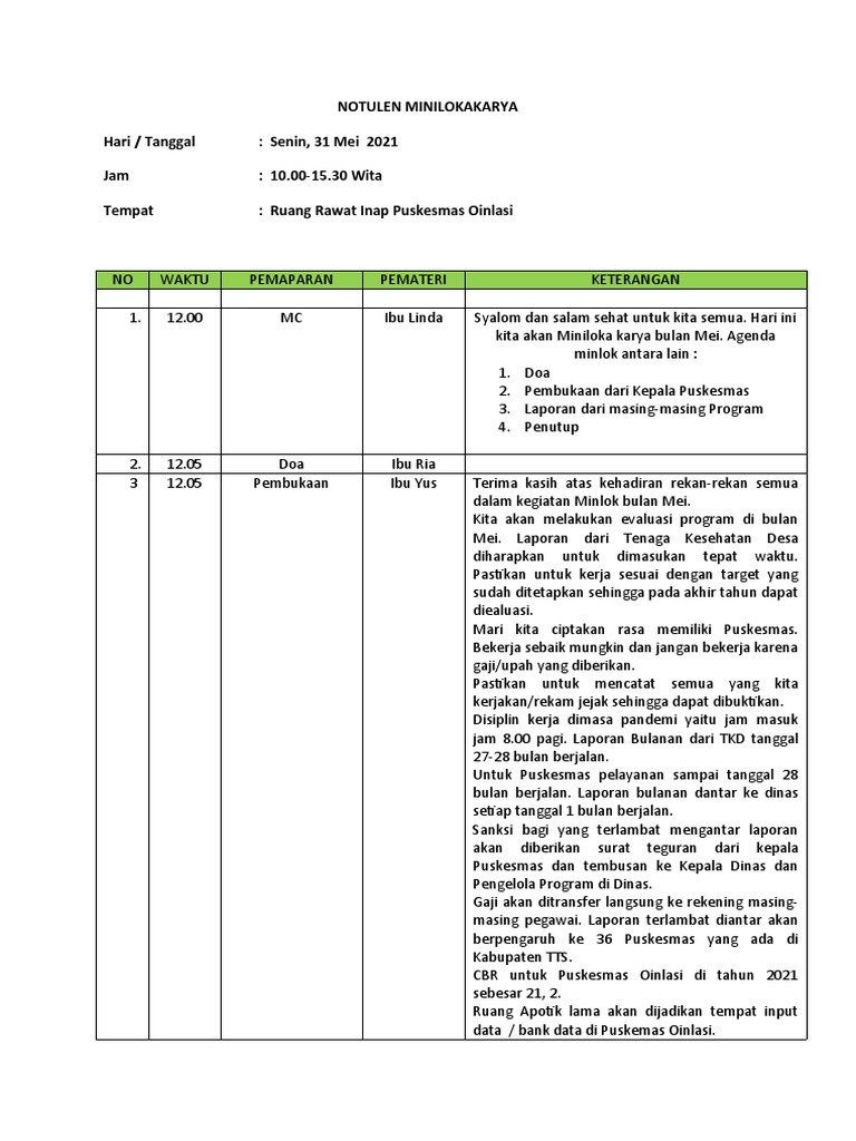 Notulen Minlok 2 | PDF