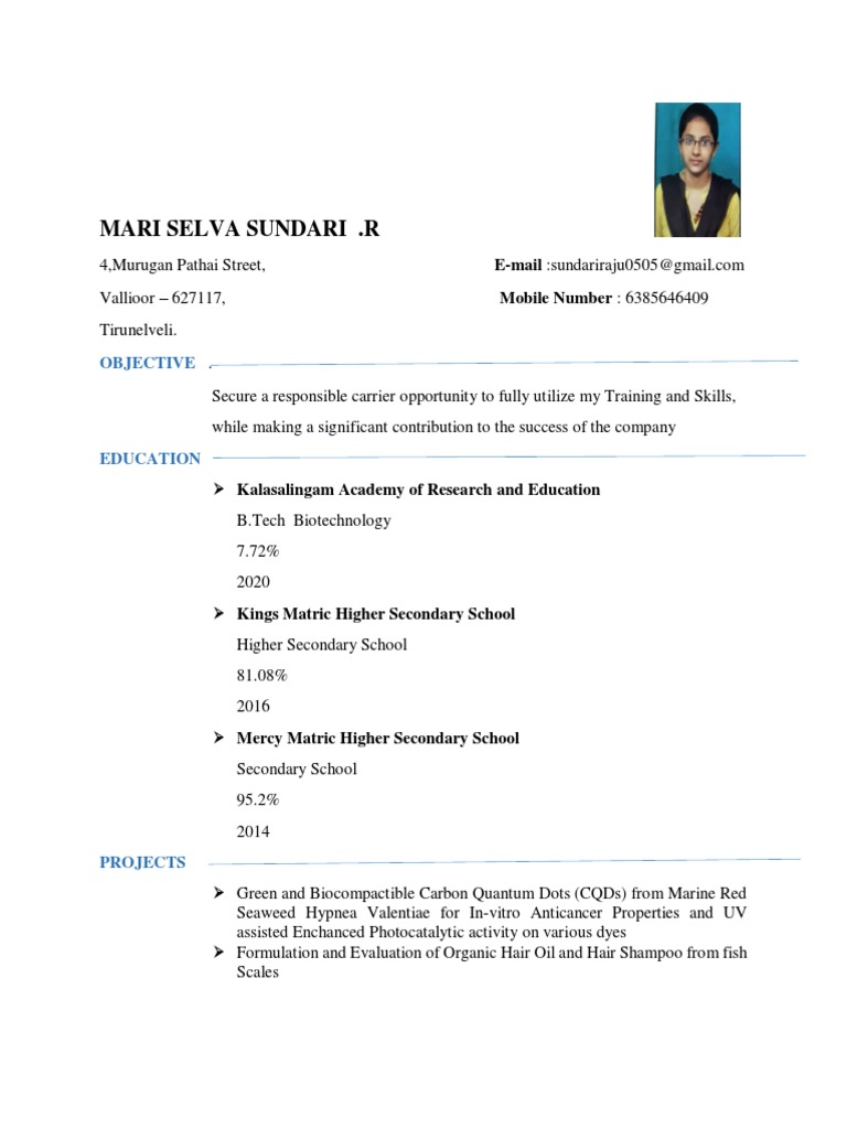 Mari Selva Sundari .R: Objective | PDF | Life Sciences