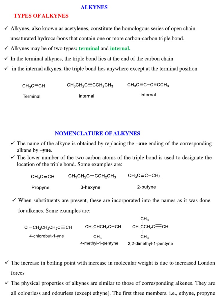 ALKYNES | PDF | Alkene | Chemical Reactions