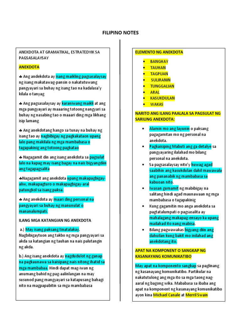 FILIPINO NOTES Third Periodical | PDF