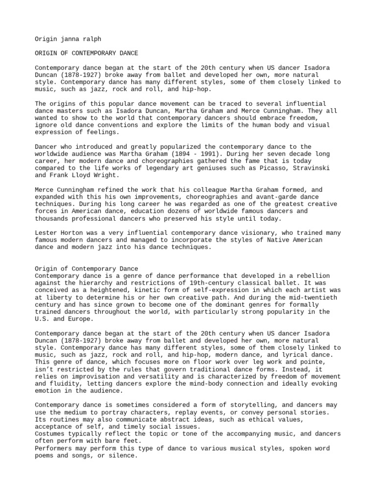 The Pioneers of Contemporary Dance: Exploring the Origins and ...