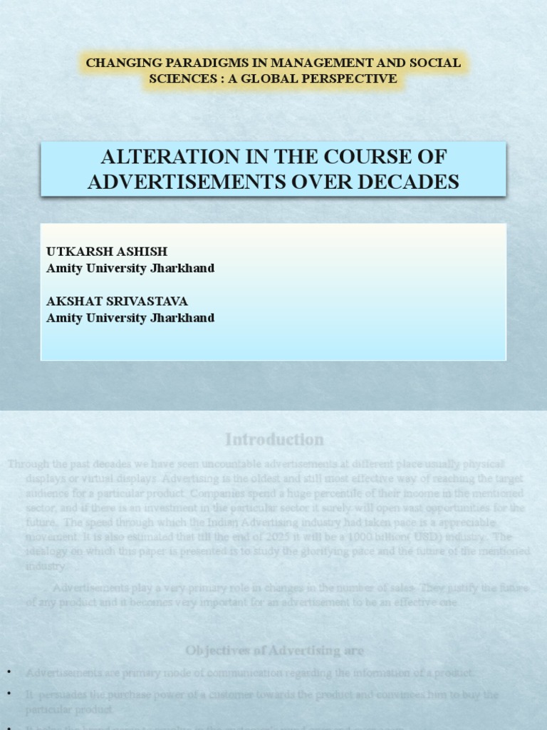 Alteration in The Course of Advertisements Over Decades | PDF ...