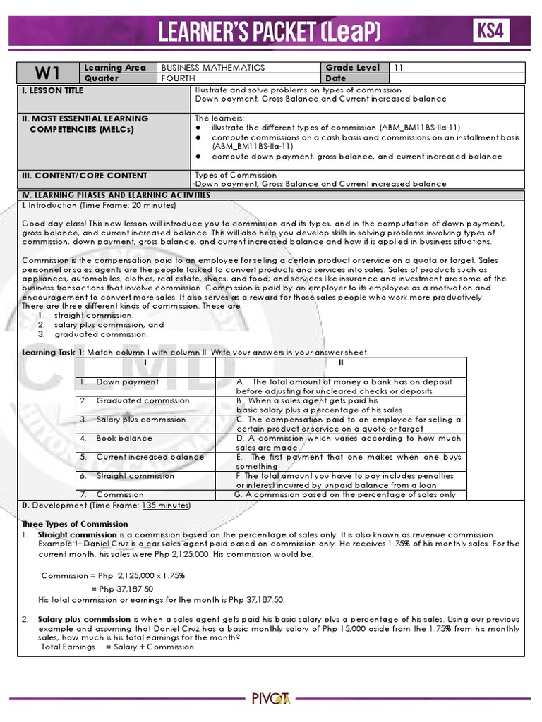 Commission Types and Calculations Guide | PDF | Interest | Cheque