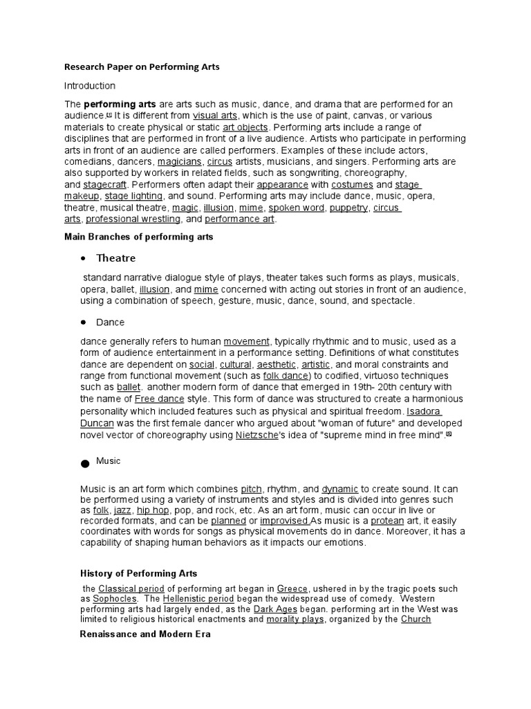 Research Paper On Performing Arts-EGP | PDF | Performing Arts | The Arts