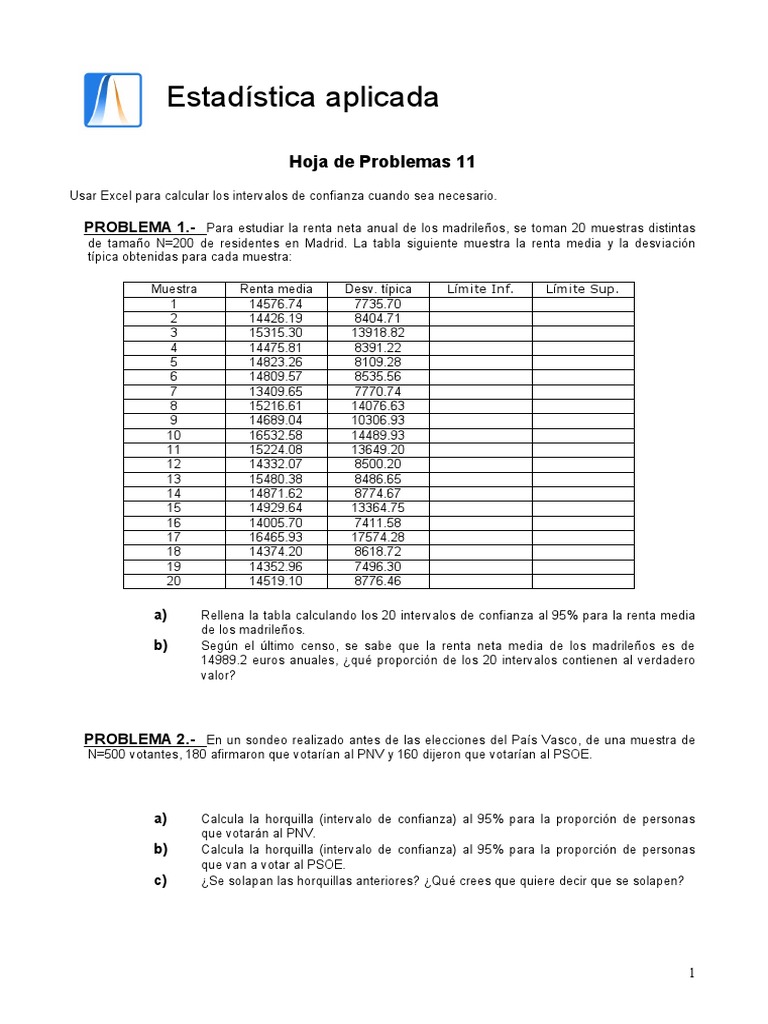 Exercises 11 | PDF | Intervalo de confianza