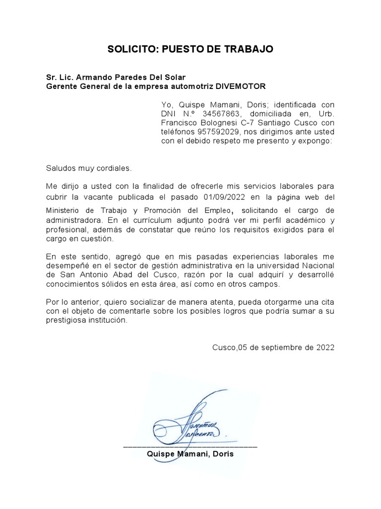 Ejemplo de Solicitud | PDF