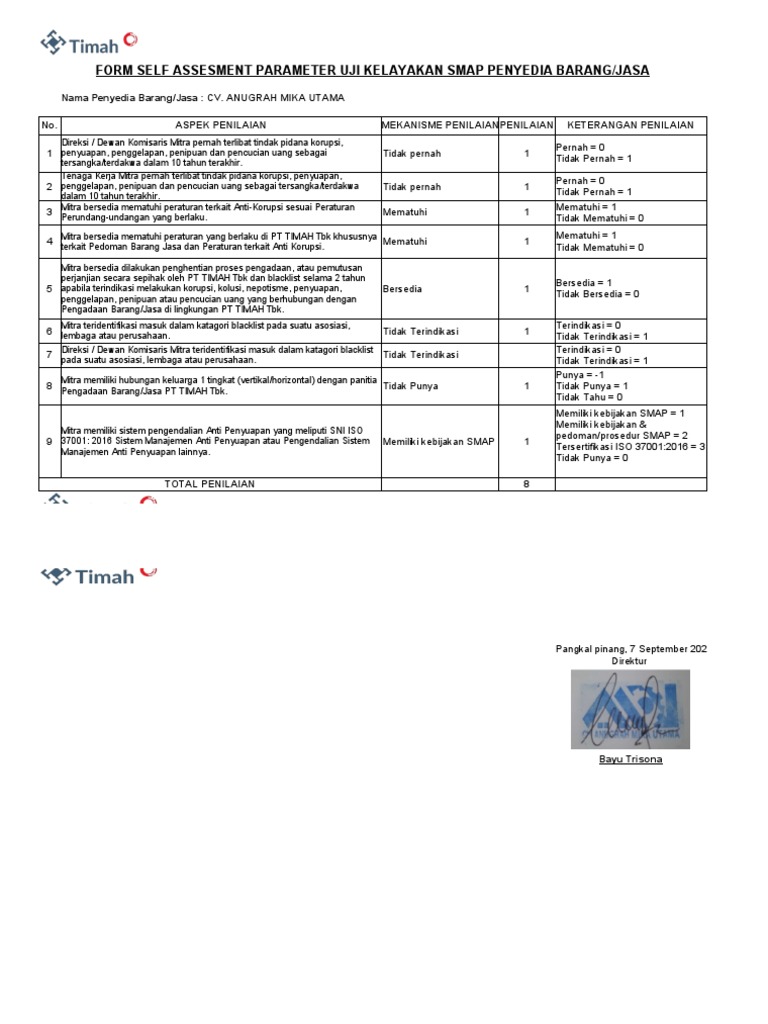 Form Parameter Uji Kelayakan SMAP PBJ (Rev) | PDF