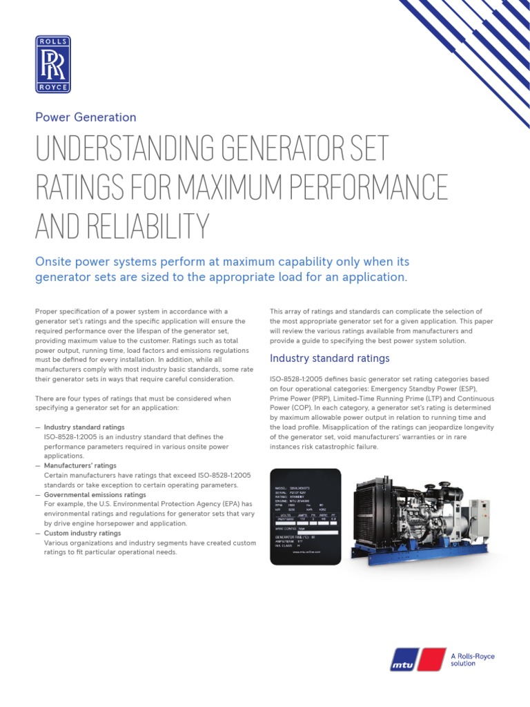 Understand - Ratings - TA | PDF | Electric Generator | Horsepower