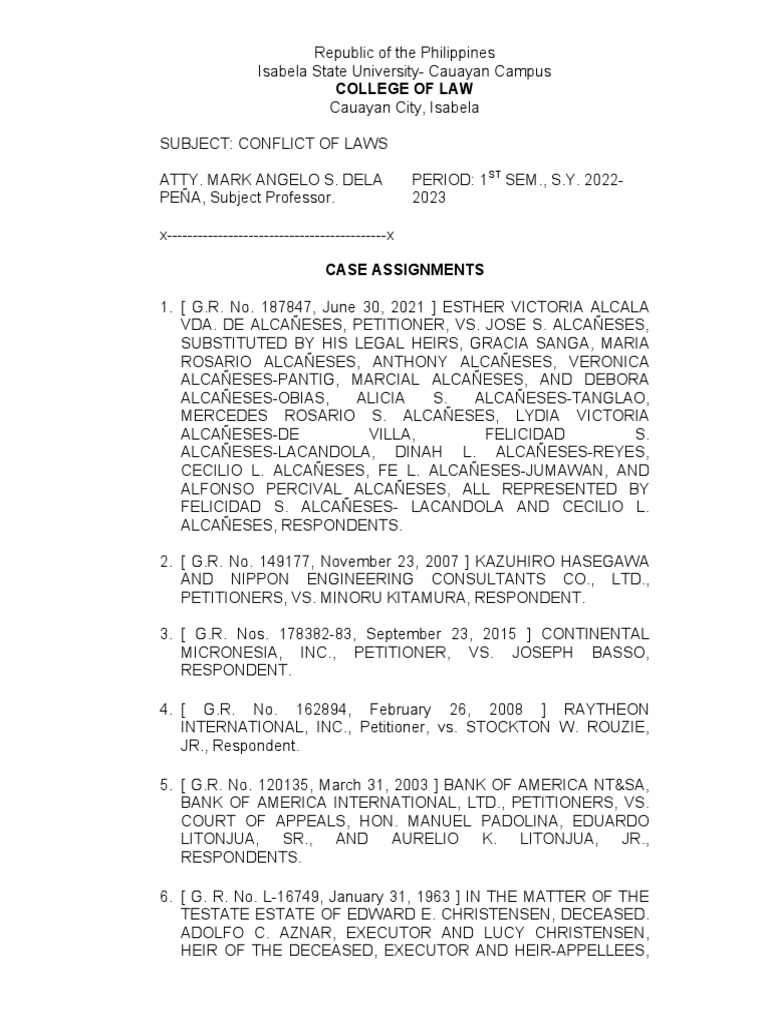 Case Assignments Conflict of Laws | PDF | Government Institutions ...