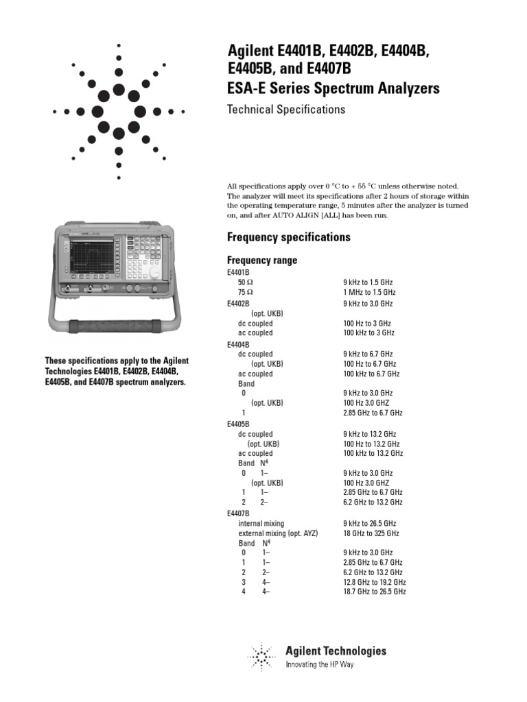 AGILENT E4405B Datasheet | PDF | Decibel | Hertz