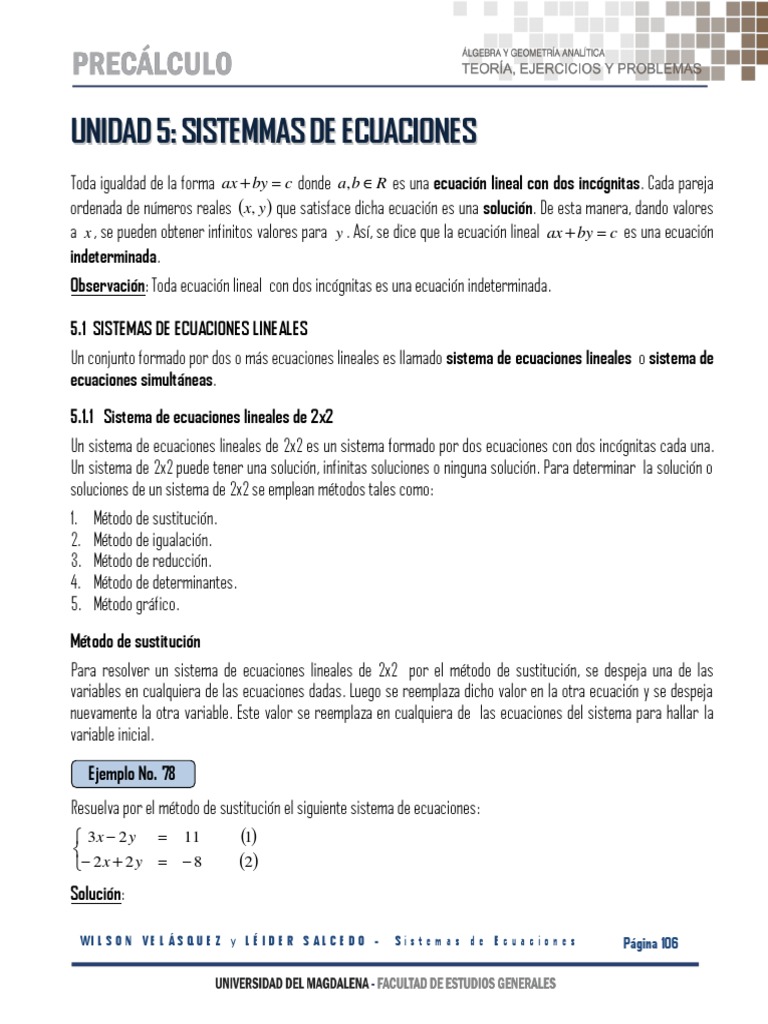 Unidad 5 Sistemas de Ecuaciones | PDF | Sistema de ecuaciones lineales | Ecuaciones