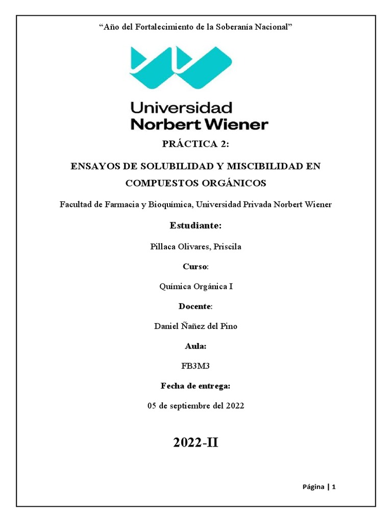 Práctica #2-Química Orgánica-Pillaca Olivares Priscila | PDF ...