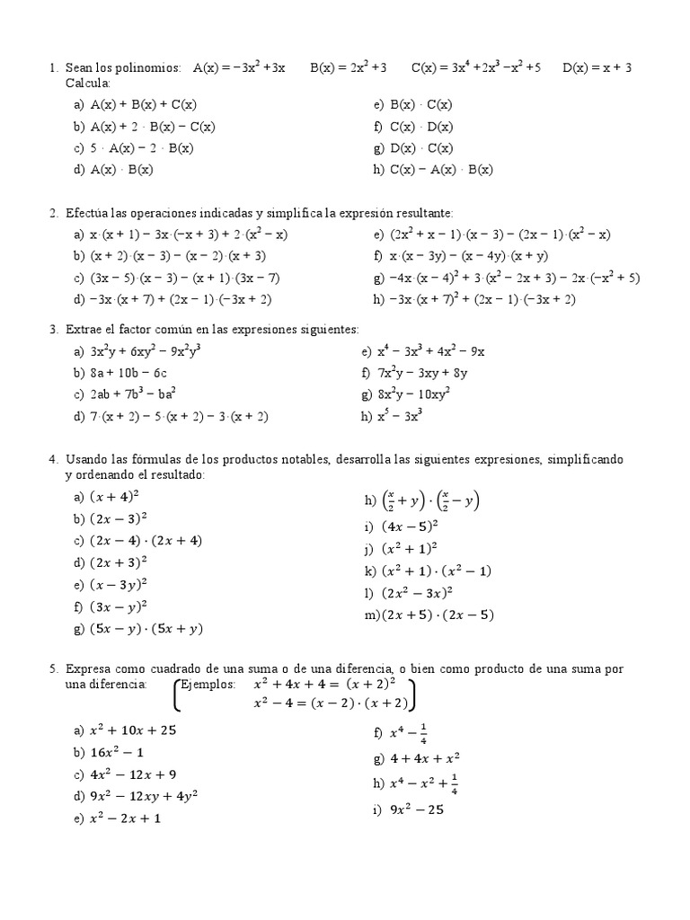 Hoja de Álgebra | PDF | Álgebra | Matemáticas