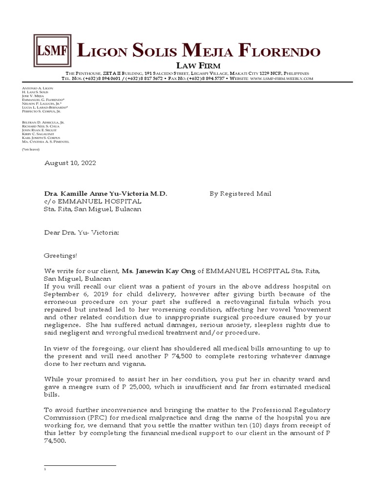 letter for malpractice1 | PDF