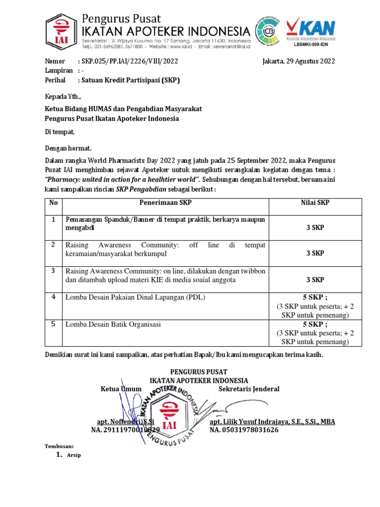 Surat Keputusan (025) - SKP WPD - PP Iai-Agustus 2022 | PDF