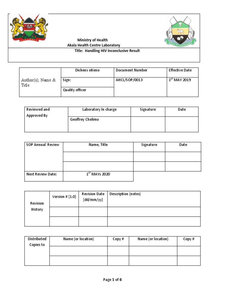 Handling Hiv Inconclusive Sop | PDF | Diagnosis Of Hiv/Aids | Clinical ...