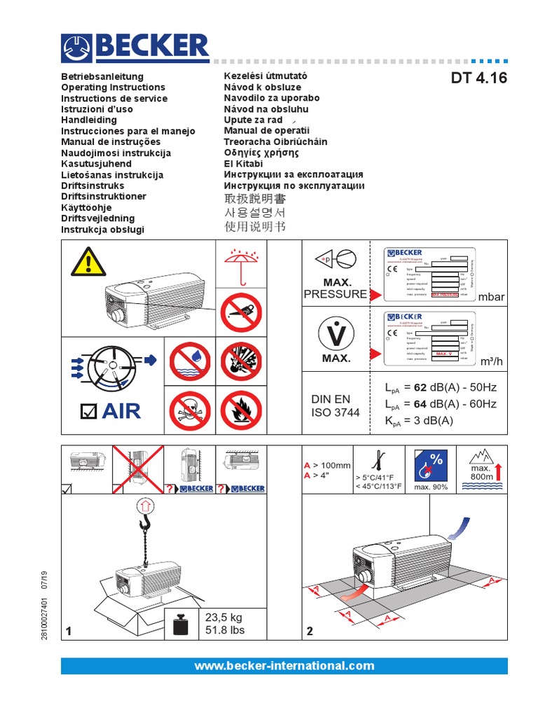Sewage Plant Blower Becker DT 4.16 - Manual | PDF | Units Of ...